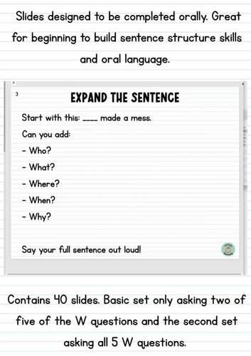 Expand the Sentence (Kindergarten) - Aligned To The Writing Revolution