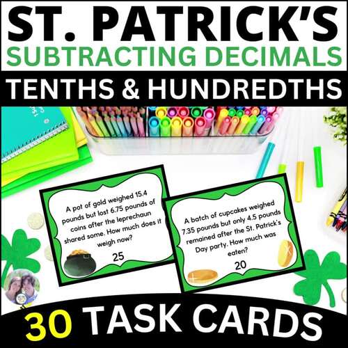 Subtracting Decimals Word Problems Task Cards For St. Patrick's Day ...