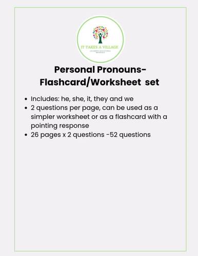 Pronouns Flashcard and worksheets set-2 questions per page | TPT