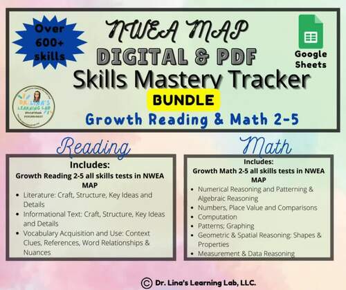 NWEA MAP Growth Reading and Math 3-5 Digital & Print Data Tracker |BUNDLE|