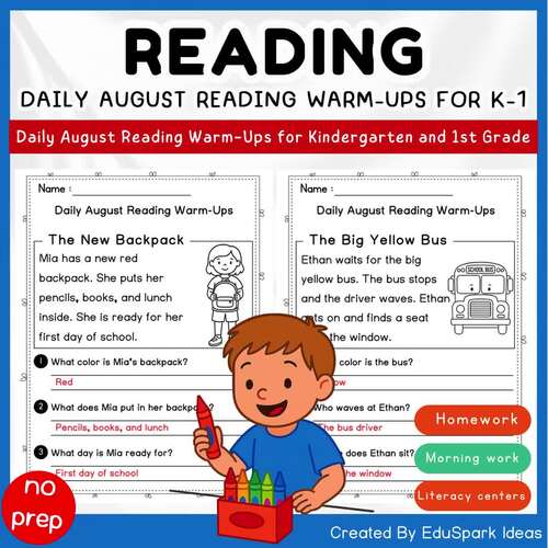 Daily August Reading Warm-Ups for Kindergarten and 1st Grade by ...