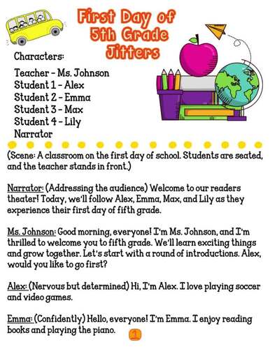 Beginning of The Year READERS THEATER Grade 5 + SEL Activity ...