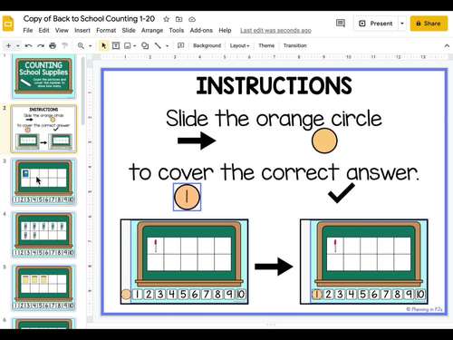 Counting 1-10 Back to School for Google Slides™ for August or September