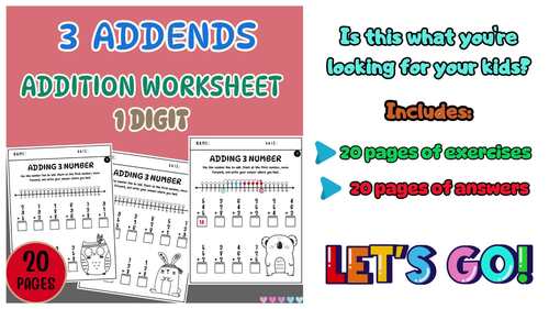 3-Addend Addition Worksheets | Add 3 Single-Digit Numbers | Up to 20 ...