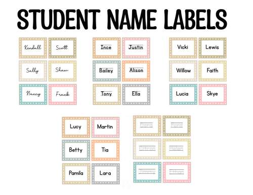 Printable Boho Spotty Student Name Labels, Classroom Labels, Cubby Labels