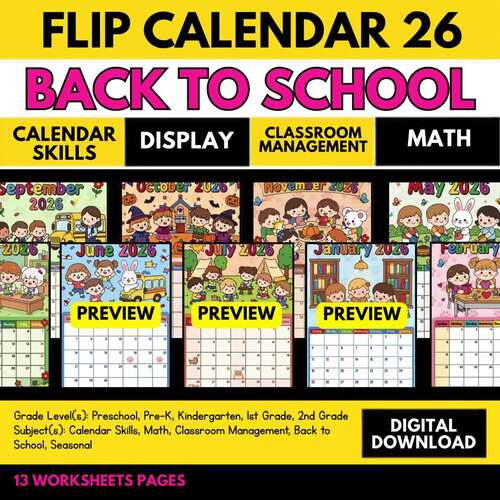 Back to School Flip Calendar 2026 - Printable Monthly Classroom ...