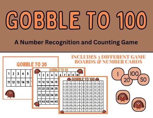 Race to 100 : Gobble to 20, 50, 100 Counting and Number Recognition ...
