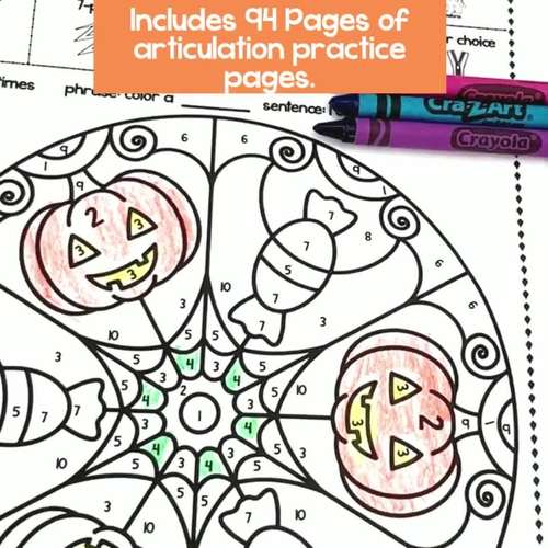 Halloween Articulation NO PREP Color By Number for Later Developing Sounds