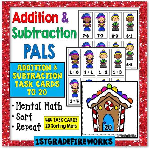 Winter Math Addition & Subtraction to 20 Task Cards | Holiday Math Facts