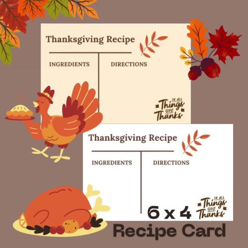 Thanksgiving Recipe Card| Holiday Recipe Card| Thanksgiving Dramatic Play
