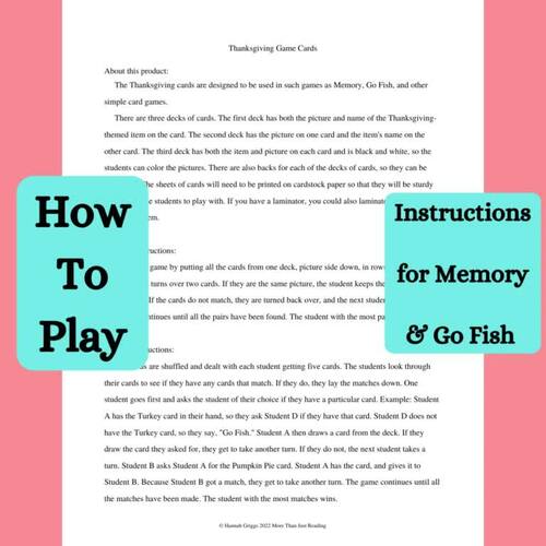 Thanksgiving Matching Game Cards for Memory and Go Fish | TPT