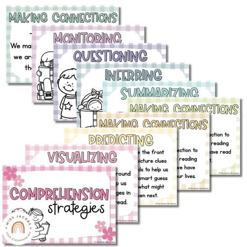 Reading Comprehension Strategies Posters | Daisy Gingham Pastels ...