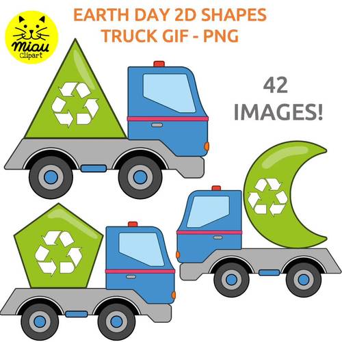 2D Shapes Earth Day Clipart | Recycling Trucks | Geometry | Gif Png
