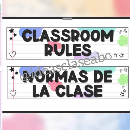 Classroom rules posters and signs- Doodle decor Bundle- bilingual / dual
