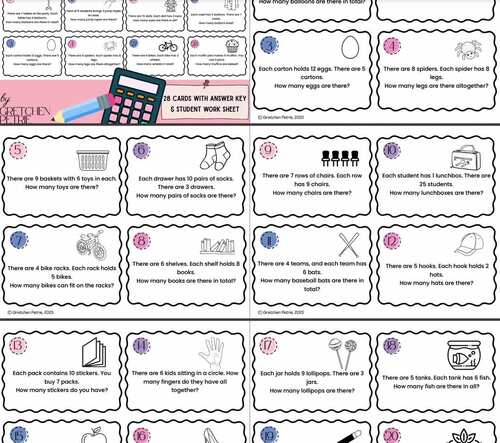 Activities, Centers, Basic Multiplication Task Cards Word Problems
