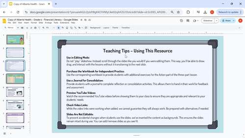 Google Slides Lessons - Alberta Health - Grade 6 - Financial Literacy Unit