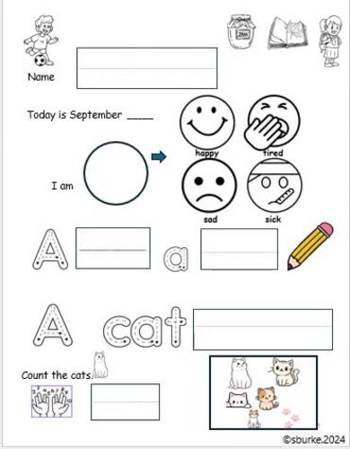 Preschool Kindergarten SEL Literacy Math Seasonal Morning Work Worksheets