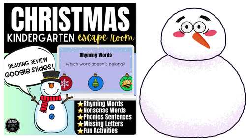 Christmas (Snowman) Digital Kindergarten Reading Phonics Review Escape Room