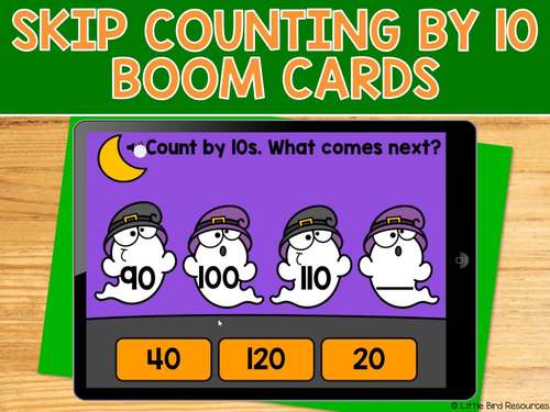 Halloween Skip Counting By 10 Boom Cards | Ghosts Counting On in 10s to 120