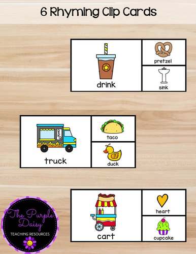 Food Truck Rhyming Word Activities for Preschool PreK Kindergarten