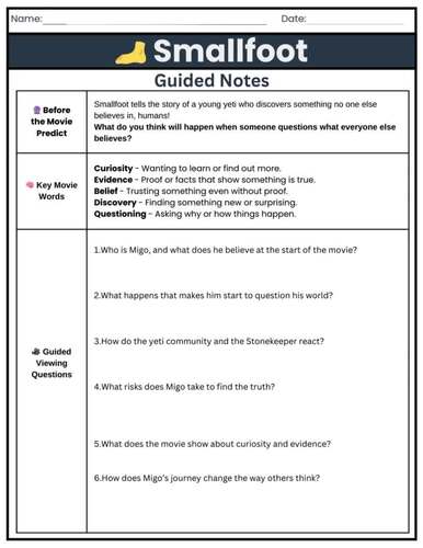 Smallfoot – Guided Movie Notes & HOTS Challenge (Editable) by kathleen ...