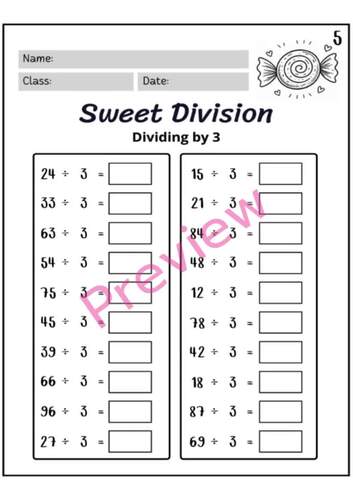 Sweet Math Worksheets Division Facts 2, 3, 4, 5, & 10 by RED Sheets