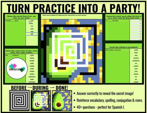 Ser y Estar Spanish I Verbs | Digital Mystery Pixel Art | Self-Grading ...
