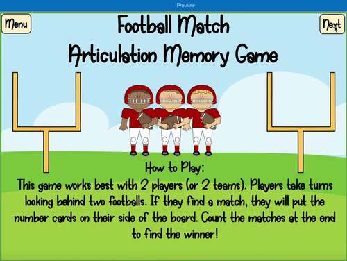 Football Articulation Memory Boom Cards™ Matching Game Speech Therapy
