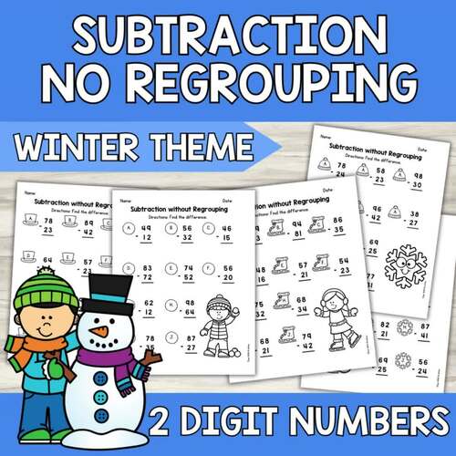 Winter Double Digit Subtraction without Regrouping (2 Digit) Worksheets
