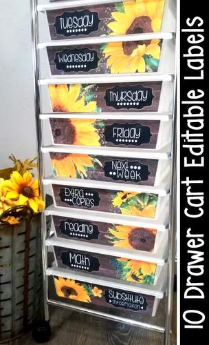 10 Drawer Cart Labels- Rolling Cart Labels Sunflower Farmhouse ...