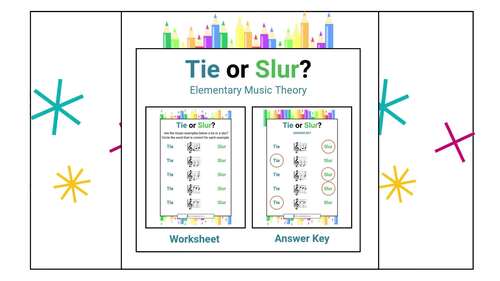 Tie or Slur elementary music worksheet by Piano Discoveries | TPT