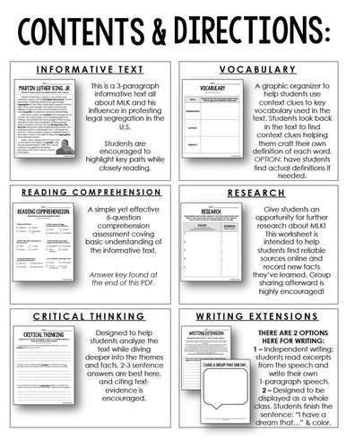 Martin Luther King Jr. ELA Activity Pack for MLK Day READING + WRITING