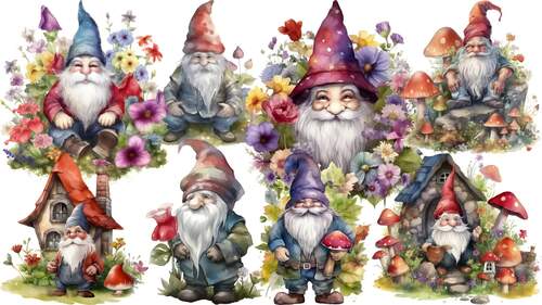 Watercolor Garden Gnome Clipart Set of 20 Files by ArtisticTimberStudio