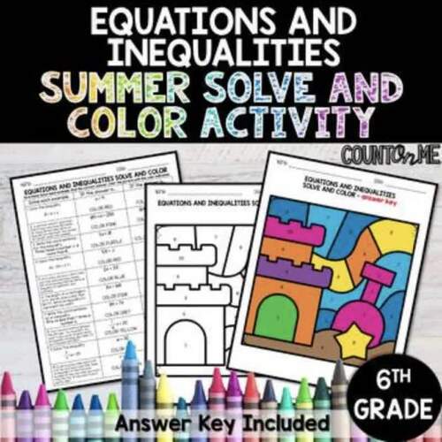 Equations and Inequalities No Prep Solve and Color Activity - Summer Theme