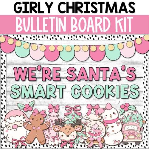 Pink Coquette Christmas Bulletin Board Kit, Pastel Bow Winter Holiday ...