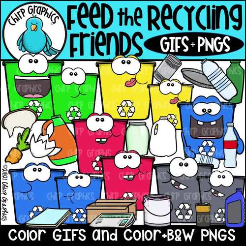 Feed the Recycling Friends GIF and PNG Clip Art Set by Chirp Graphics