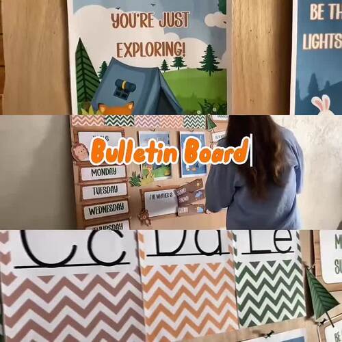 Camping Bulletin Board Decor: Posters, Letters, Calendar Set, Daily ...