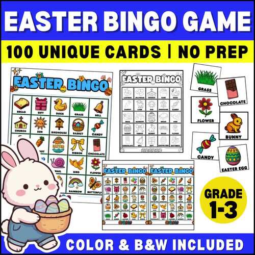 Easter & Spring Bingo Game | 100 Unique Cards | No Prep Vocabulary Activity