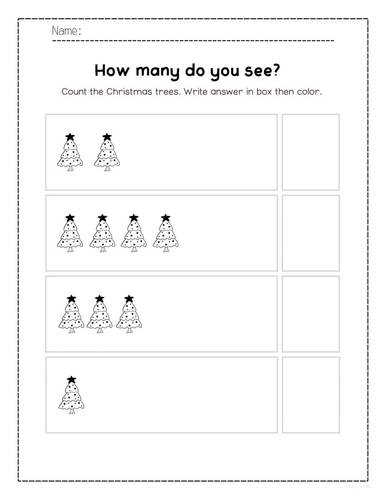 Christmas Math | Counting to 5 Worksheets by E is for Erica | TPT