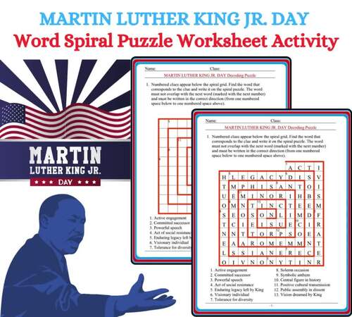 MARTIN LUTHER KING JR. DAY Vocabulary Word Spiral Puzzle Worksheet Activity