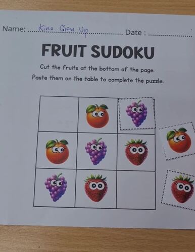 Fruit Sudoku: Cut and Paste Activity for Kids by Kino Glow Up | TPT