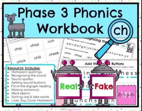 Phase 3 Consonant Digraph Phonics Worksheets Bundle TH, SH, NG, CH