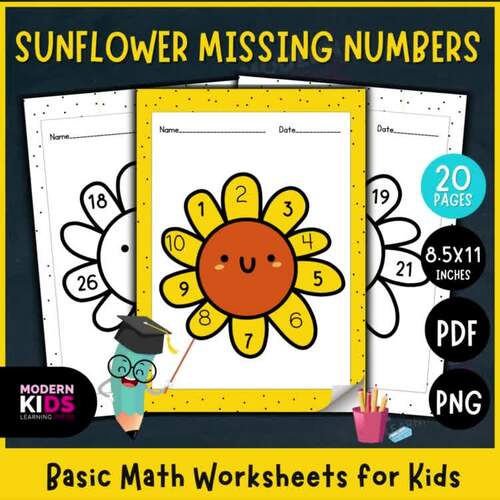 Sunflower Missing Numbers - Basic Math Worksheets for Kids | TPT