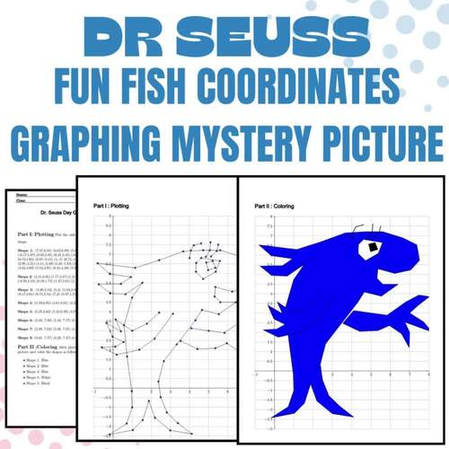 Dr Seuss Day Plot and Color Fish Coordinate Graphing Mystery Pictures Math