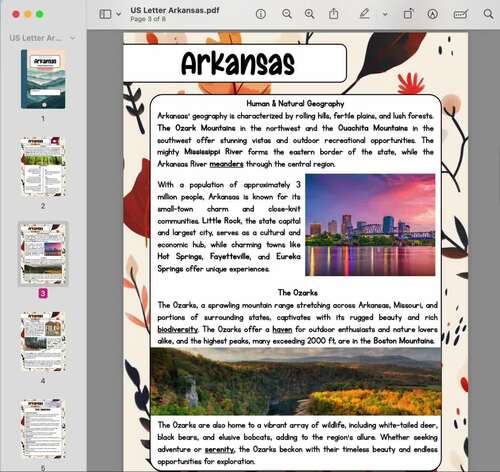 Arkansas || US States || Information Text Close Reading Comprehension