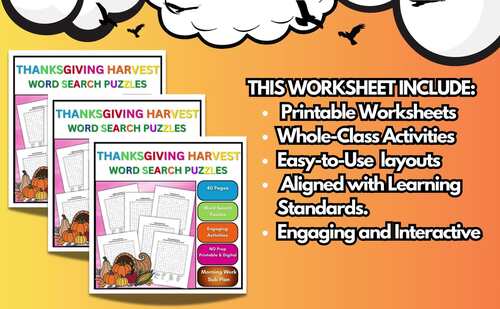 Thanksgiving Harvest Word Search Activities Morning Work 4th,5th,6th ...