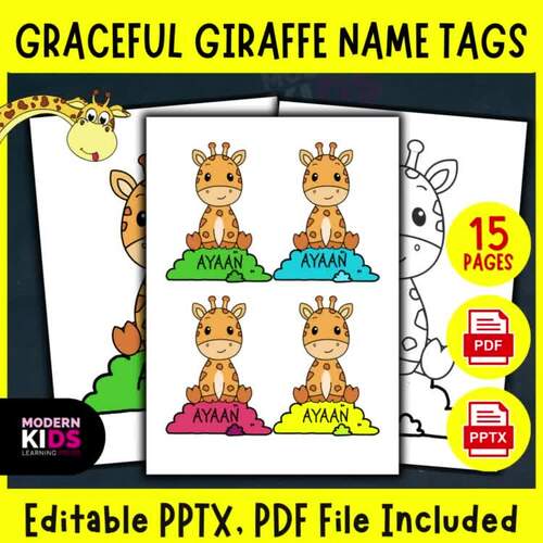 Editable Giraffe Name Labels, Plate or Desk Tag for Jungle or Safari Theme