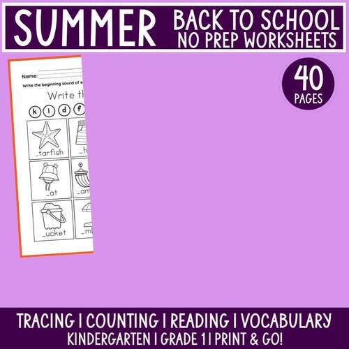 Back to School | Summer Worksheets & Activities Kindergarten | Grade 1 ...