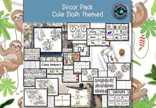 CLASSROOM DECOR I CUTE SLOTHS I labels, signs, posters and charts.