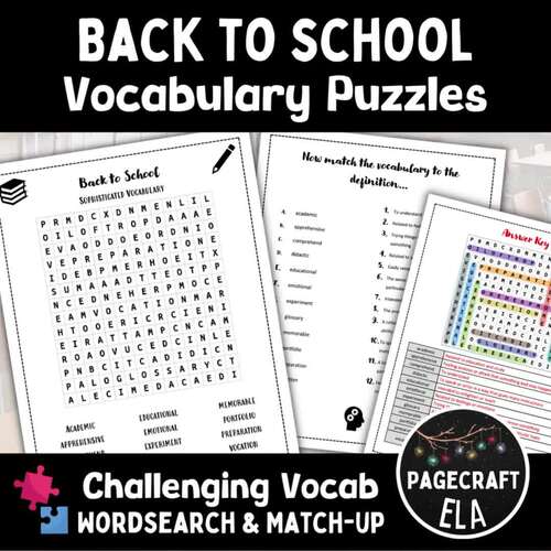 School Vocab Word Search and Match Definitions with Challenging Vocabulary